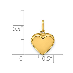 Solid 14k Yellow Gold Puffed Love Plain Heart Charm Pendant Pendant (15mm x 10mm)