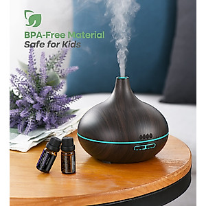 SEDAVY Oil Diffuser, 500ml Aromatherapy Diffuser with 6x10ml Included, 7x2 Colorful LED Night Light, 23dB Quiet BPA-Free Essential Oil Diffusers for Home, 16H Lasting, 4 Timers, Auto Off, Black