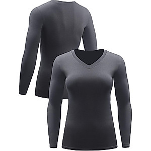 CADMUS Women Long Sleeve Shirt for Workout Dry Fit Yoga Tee Shirts, 3 Pack, Black, Grey, Navy Blue,Large