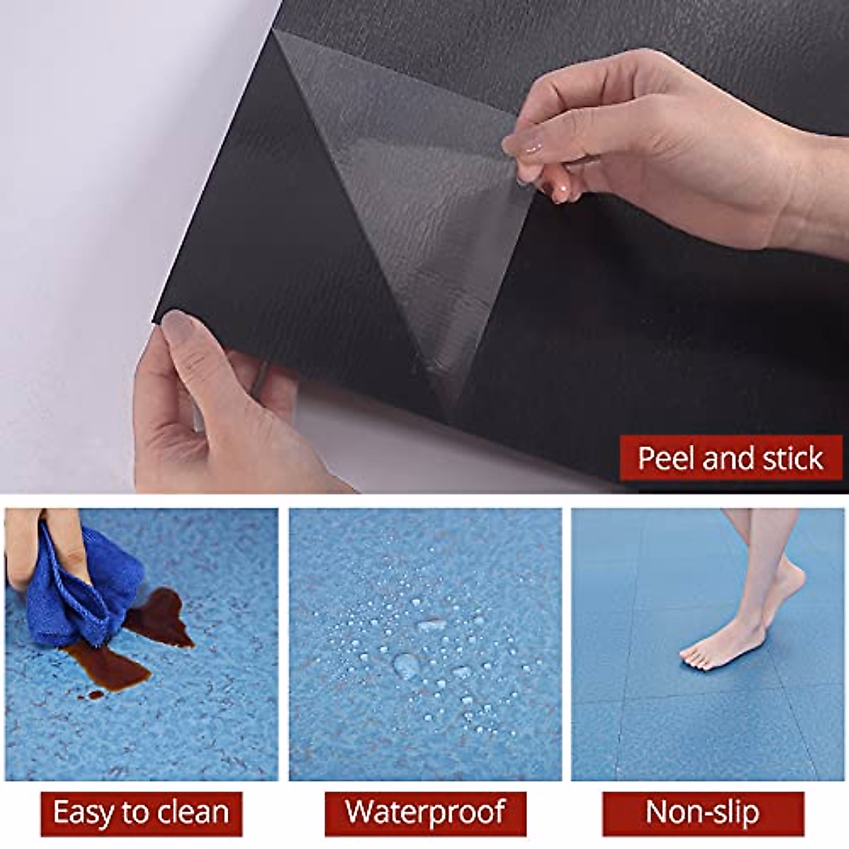 WESTICK Blue Peel & Stick Floor Tiles - Thick, Durable, Waterproof Vinyl Flooring - 5 Pack, 12x12 IN