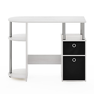 Furinno Jaya Simplistic Computer Study Desk, White Oak/Chrome/Black