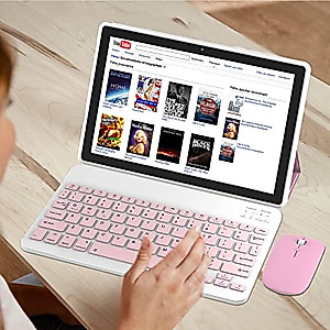 Tablet 10 Inch Android Tablets, 2 in 1 Tablet With Keyboard 64GB+4GB RAM 10.1" Tablets, 8MP Camera 6000mAh Battery, Include Keyboard/Mouse/ Case/ Stylus Pen/Tempered Film Wifi Tab Pink/Girl Tablet PC