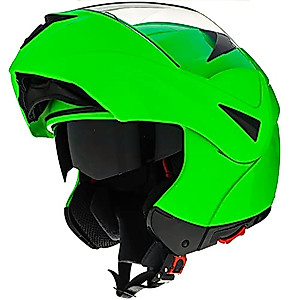 ILM Motorcycle Helmets Modular Dual Visor Flip-up Full Face Street Bike Racing Helmet DOT 5 Colors Model 808 (M, Green)