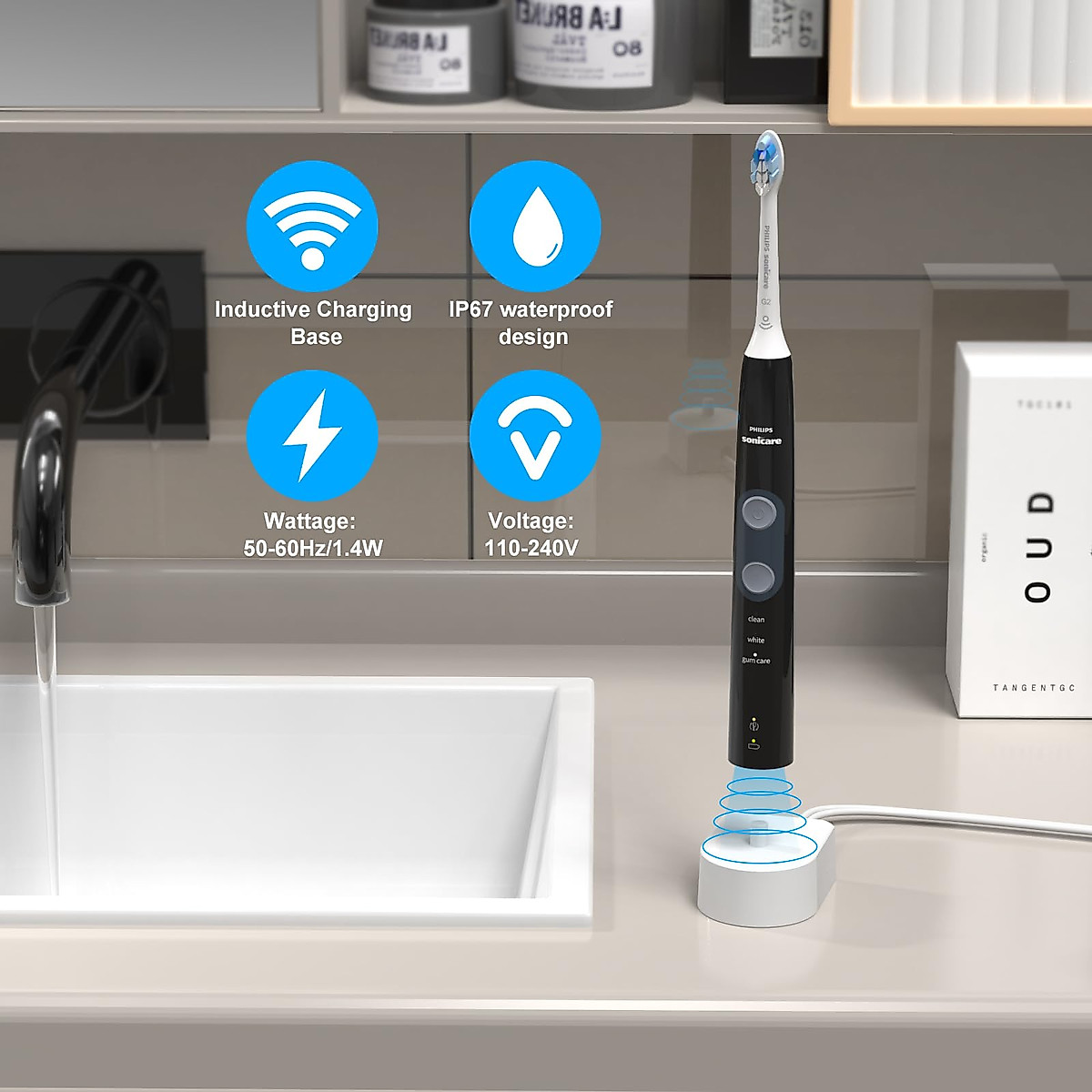 Charger Base for Philips Sonicare ProtectiveClean 5300, Charger Base for Philips Sonicare Electric Toothbrush 5100 4100 1100 2100 3100 6500 7500 HX6100/ HX6000/ HX8000/ HX9000 Waterproof Power Cord