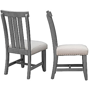 ARCLIS Farmhouse Dining Chair Set of 2, Fabric Upholstered Kitchen Room Chairs with High Backrest Mid Century Modern Side Dining Room Chairs Solid Wood Chairs for Living Room (Grey)