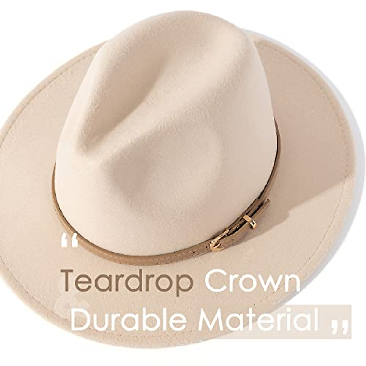 Lisianthus Women Classic Felt Fedora Wide Brim Hat with Belt Buckle A-Creamy