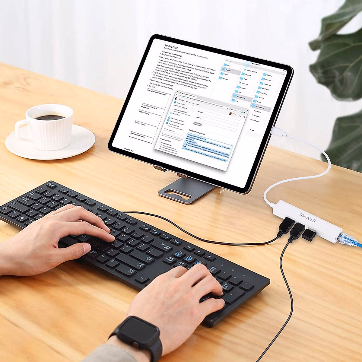 Ethernet Adapter Compatible with Samsung Galaxy Tab A 10.1 (2019), Tab A7, Tab S4, Tab S5e Android Tablet - with 3-Port Charging OTG HUB, Host USB C Cable