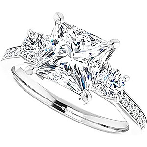 Moissanite World 3.0 CT PRINCESS Cut Colorless Moissanite Engagement Ring,Bridal Ring Set, Solitaire Halo Style, Solid Sterling Silver Vintage Antique Anniversary Promise Ring (7)