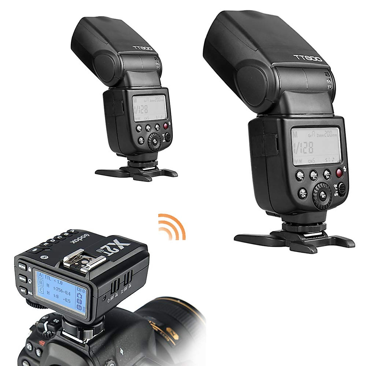 Godox 2X TT600 HSS 2.4G Wireless Master/Slaver Flash Speedlite & Receiver Godox X2T-N Remote Trigger Transmitter Kit Built-in Godox X System Compatible for Nikon Cameras