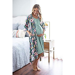 3 in 1 Maternity Labor Delivery Nursing Hospital Birthing Gown & Matching Robe (L/XL pre pregnancy 12-20, Charlotte/Sage)