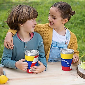 12oz Tumbler Half Venezuela Half Puerto Rico Flag Stainless Steel Cup With Straw And Lid Spill Proof Bulk Double Wall Vacuum Reusable Water Tumblers For Cold Hot Drink