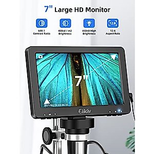 Elikliv 7" LCD Digital Microscope 1200X, 1080P Coin Microscope with Wired Remote, 12MP Ultra-Precise Focusing, 10 LED Fill Lights, PC View, Metal Stand, Windows/Mac Compatible, 32GB