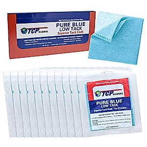 TCP Global - Pure Blue Low Tack Superior Tack Cloths - Tack Rags (Box of 12) - Automotive Car Painters Professional Grade - Removes Dust, Sanding Particles, Cleans Surfaces - Wax and Silicone Free