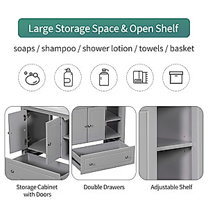 Merax Bathroom Vanity Cabinet Base Only, Storage Organizer with Drawer, Solid Wood Frame with Painted Finish, Center Undermount/Drop-in Sink Available (Not Included), 30", Grey