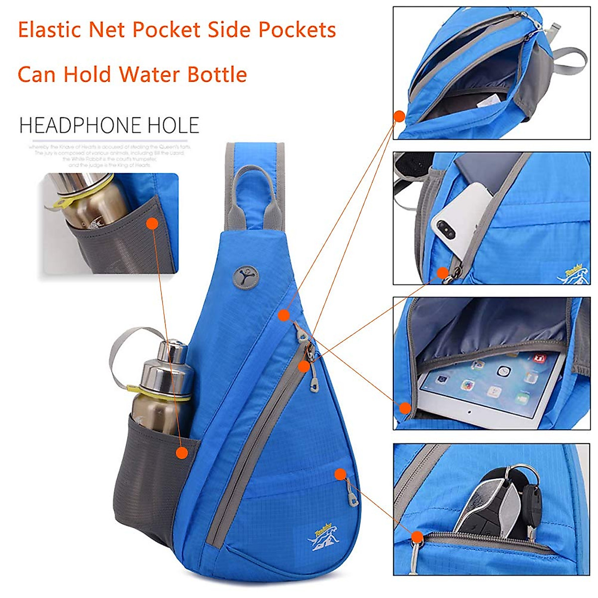 RedsGirl Outdoor Lightweight Waterproof Sling Backpack - Crossbody Shoulder Chest Bag Hiking Daypacks for Men Women Teens Kid, Black