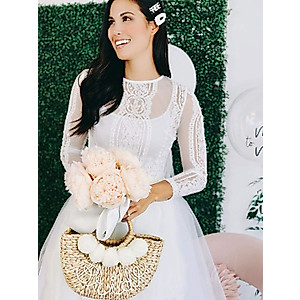 ModParty Bride Straw Purse | Honeymoon Bridal Shower Gift for Bride to Be | Handmade Summer Beach Tote Bag | Bride Bachelorette Party Outfit Essential | Straw Purse & Pom Poms