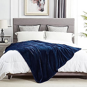 DREAMNINE Large Soft Plush Fleece Throw Blanket 60" x 80", Solid Shag Minky Lightweight Fuzzy Flannel Blanket for Bedroom, Luxury Washable Cozy Warm Velvet Blankets for Couch Sofa, Twin Size,Navy Blue