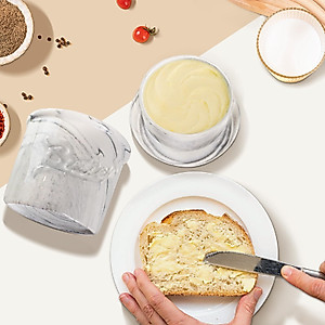 MSJGA Butter Crock for Counter with Water, French Butter Keeper for Spreadable Butter Marble Ceramic Butter Dish with Lid for Countertop, Butter Container Holder