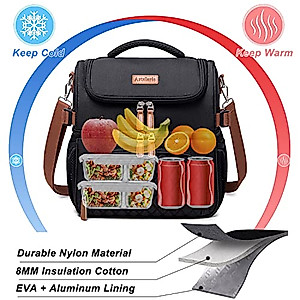 Artelaris Lunch Bag for Men Women, Large Double Deck Lunch Box Tote for Work, Dual Compartment Insulated Leakproof Lunchbox Cooler for Adult with Shoulder Strap & Side Pocket for Picnic Hiking Outdoor