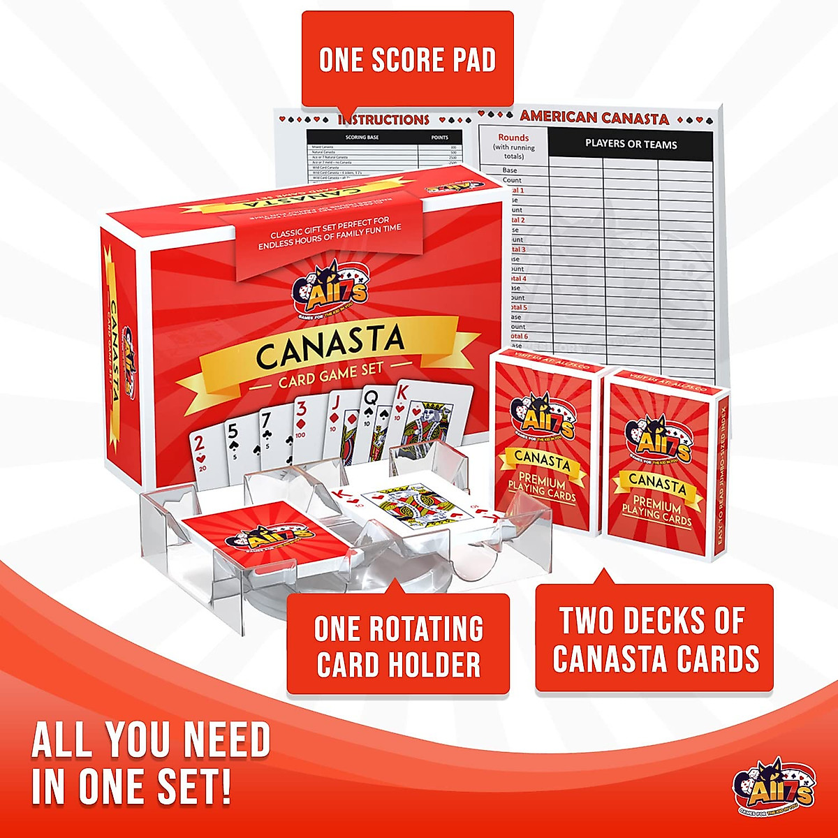 Deluxe Canasta Cards Set with Point Values, The Classic Card Games for Adults and Family Game Night, Best Games for 2 Players or More