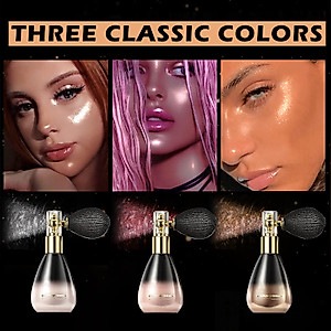 NewBang 3pcs Highlighter Loose Powder Spray Glitter High Gloss Spray Shimmer Shimmering Sparkle Powder Body Glitter Makeup Spray for Face Body Hair Nails Christmas Party Cosmetic Gift Set for Women