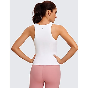 CRZ YOGA Butterluxe Womens V Neck Workout Tank Tops with Built in Bras - Sleeveless Padded Racerback Yoga Athletic Camisole White Medium