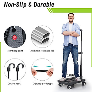Folding Hand Truck Dolly, Lightweight Dolly Luggage Cart Foldable with 4 Rotate Wheels, Utility Cart with Adjustable Handle,Collapsible Dolly for Moving Travel Shopping Office Airport