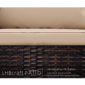 LHBcraft 7 Piece Patio Furniture Set, Outdoor Furniture Patio Sectional Sofa, All Weather PE Rattan Outdoor Sectional with Beige Cushion and Glass Table, Clips.