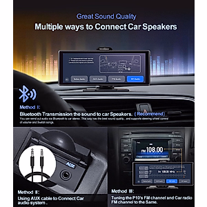 Portable 9.3" Dash Mount Apple CarPlay with 4K Front and Rear 1080P Dash Cam,Wireless Android Auto Car play Screen Stereo for Cars, with Backup Camera/Bluetooth/AUX/FM,Head Unit,Car Audio Receivers