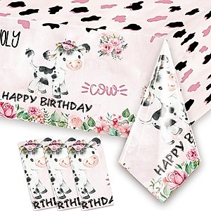 Letromp Holy Cow Birthday Party Table Cloth 3 Pack 54'' x 108'' Pink Cow Print Table Covers for Farm Animals Cow Theme Girls Baby Shower 1st 2nd 3rd 4th Birthday Party Table Supplies Decorations