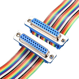 uxcell IDC Rainbow Wire Flat Ribbon Cable DB25 Female to DB25 Female Connector 2.54mm Pitch 11.8inch Length