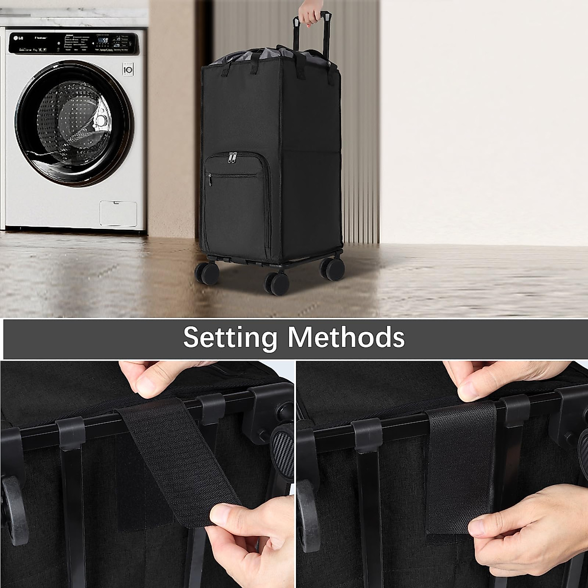 Bukere Extra Large Rolling Laundry Basket with Wheels, 90L Freestanding Collapsible Laundry Hamper Bag for Clothes Storage, Removable Wheeled Cart for College Dorm Apartment Laundry Room Bathroom