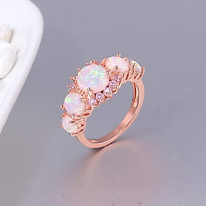 CiNily Womens Opal Rings 14K Rose Gold Plated Pink Fire Opal Jewerly Gift Engagement Ring Size 9