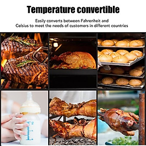 Jeanoko Kichen Timer, 2 Units Battery Powered Safe Food Thermometer LCD Display Long Probe Alarm Function Food Grill Thermometer Multifunctional for Industry for Grill