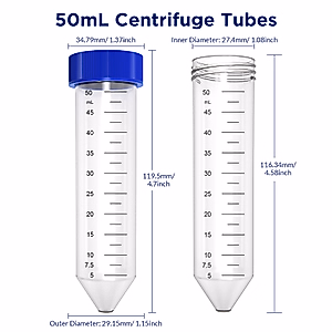 Membrane Solutions Conical Centrifuge Tubes 50mL, 25 Pack Sterile Plastic Test Tubes with Screw Caps, Polypropylene Container with Graduated and Write-on Spot, Non-Pyrogenic, DN/RNase Free