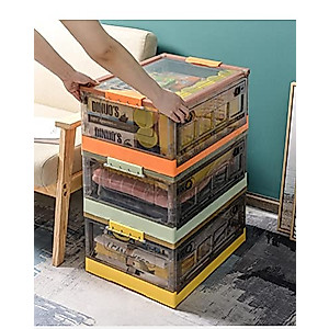 NA Research on Folding Book Storage Box Sorting Box Storage Box Pulley Large50L48.5cm*35cm*24cm Orange[Translucent]