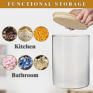 Laundry Pods Holder Container, 3Qt Big Glass Storage Container with Wood Lid, Stackable Large Clear Glass Jar Organizer Canister for Laundry Room Holds 81 Laundry Pods, 4 Label Sticker