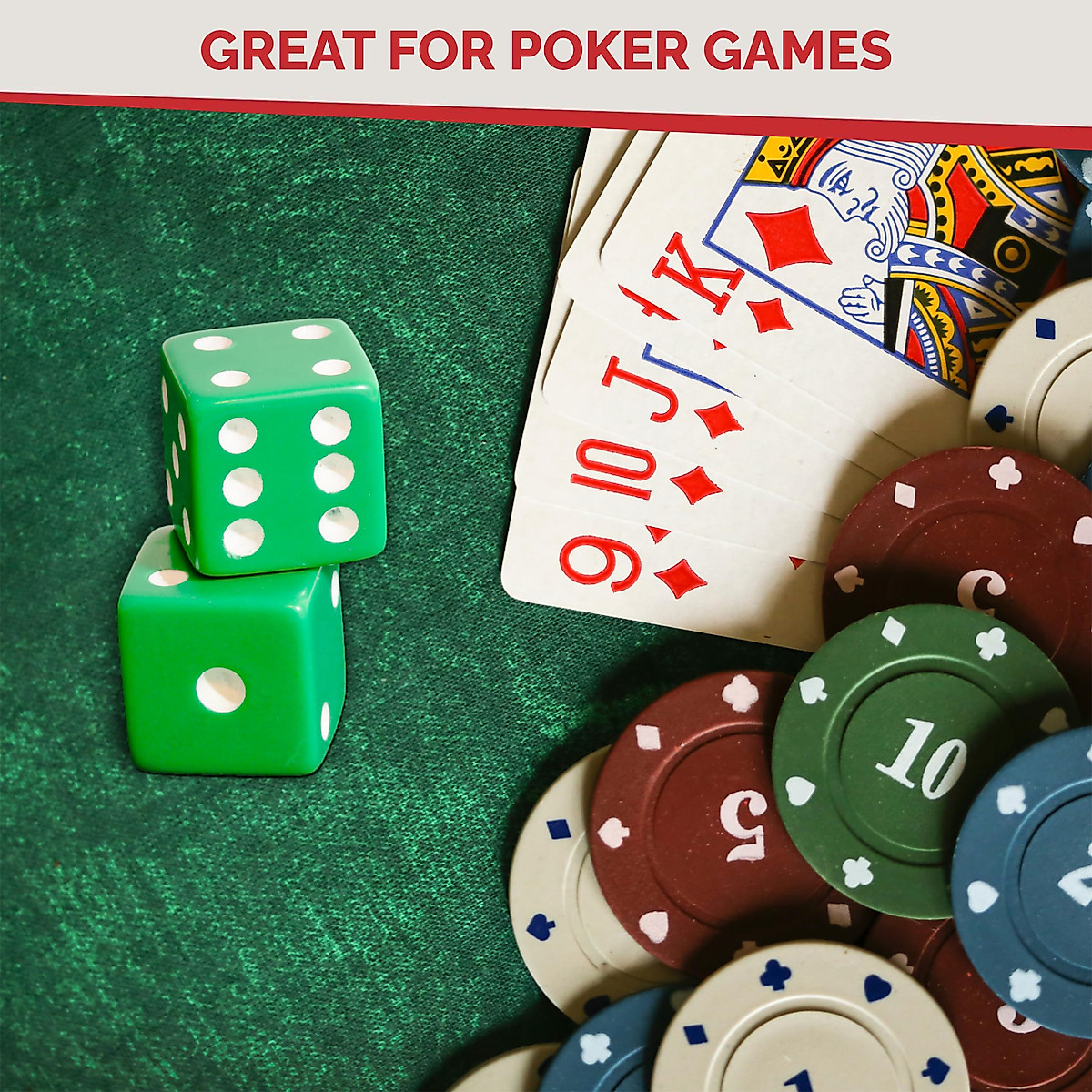 MR CHIPS D6 Standard 16 mm Opaque Dice with Pip Dots - 50 Pack - Green