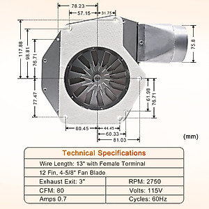 Hipoilk Replacement 80473 Exhaust Blower for US Stove & USCC 5520, King Ashley 5500 5500M 5500XL 5500XLT 5502M 5510 Pellet Stoves, American Harvest 6037 6039 6039hf 6039i 6041 6041i Pellet Stoves