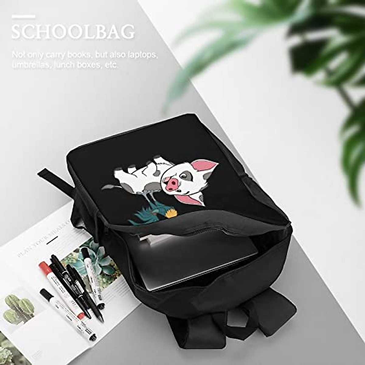 Moana Pua Pig and HeiHei Chicken Printed Backpack 17 Inch Shoulders Daypack Large Capacity Laptop Bag for Men Women