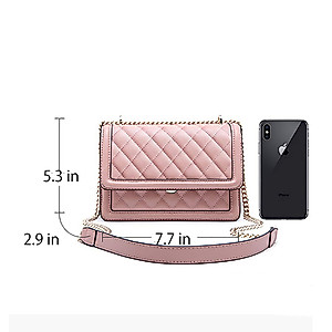 Plergi Small Genuine Leather Crossbody Quilted Handbag with Golden Chain Strap Lightweight Cellphone Purse for Women