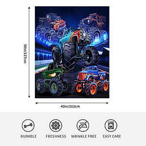Monster Truck Blanket 40" x 50" 3D Fleet Racing Car Stadium Game Cool Blue Super Soft Bedding Fleece Throw Blanket Microfiber Flannel Blankets Couch Sofa Warm Lightweight for Boys Girls