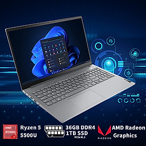 Lenovo ThinkBook 15 G3 15.6" FHD Business Laptop, AMD Ryzen 5 5500U, 36GB RAM, 1TB PCIe SSD, AMD Radeon Graphics, 720p HD Camera, WiFi 6, Windows 10 Pro, Mineral Gray, 32GB SnowBell USB Card