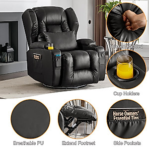 ETAGERIA Power Swivel Rocker Recliner Chair with Massage and Heat 360 Degree Glider Rocking Chairs Ergonomic Lounge Rocker w/Cup Holder/Remote/LED Light for Nursery,Living Room,Home Theater (Black)