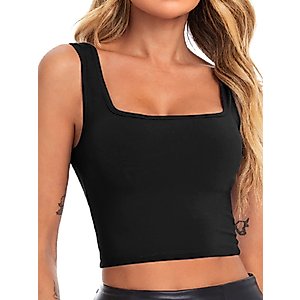 Verdusa Women's Basic Solid Square Neck Sleeveless Open Back Crop Tank Top Black M
