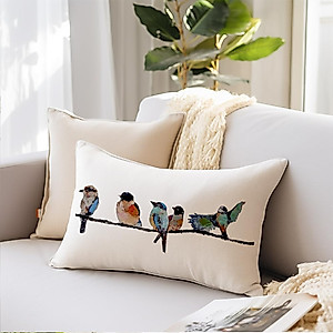 RABUSOFA Outdoor Pillow Covers Waterproof 12x20,Outdoor Bird Lumbar Throw Pillow Cases Small Decorative Pillows for Couch Patio Furniture Polyester Linen Teal Blue