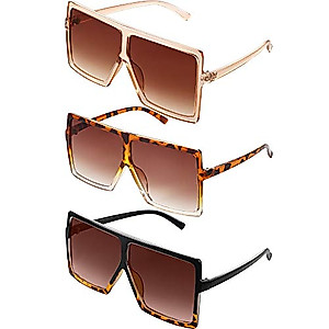 Frienda 3 Pieces Oversized Square Sunglasses Flat Top Fashion Oversized Shades for Women