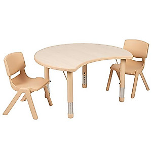 Flash Furniture 25.125"W x 35.5"L Crescent Natural Plastic Height Adjustable Activity Table Set with 2 Chairs