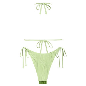 ZAFUL Womens Two Piece Swimsuit Sexy Triangle Bikini Sets Halter Backless High Cut Low Waisted Bathing Suits Green XL