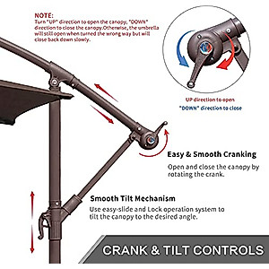 Jardin-Monde 10ft Offset Hanging Patio Umbrella, Outdoor Deck Cantilever Umbrella for Backyard, Garden, Poolside, Lawn, Outdoor Market Umbrella with Crank and Cross Base, 8 Ribs-COFFEE